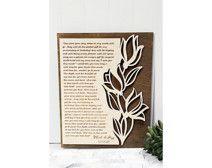 Wedding Anniversary Gift Song Lyrics Wood Wall Art 5 Years Anniversary ...