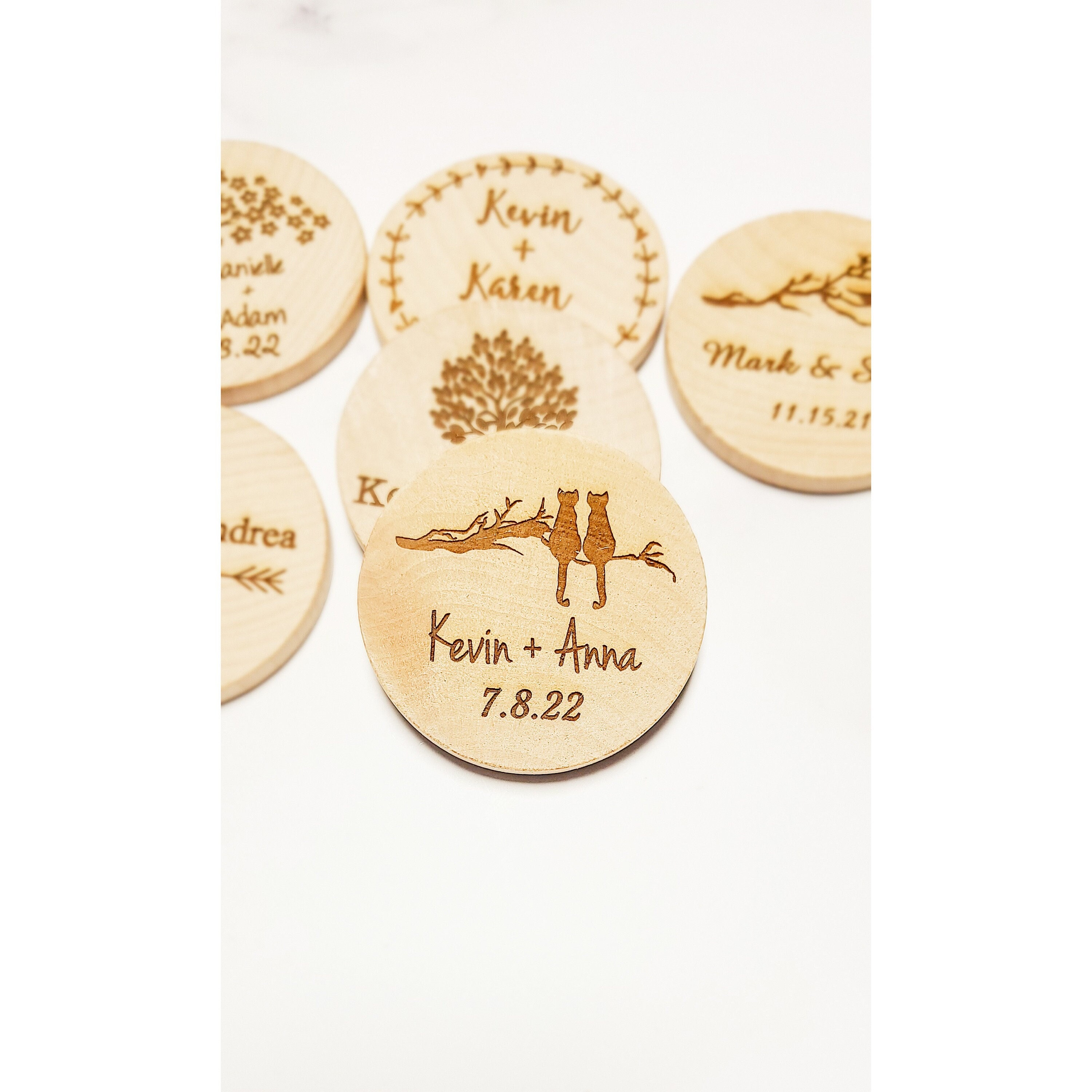 Wedding Custom Wooden Magnets Cats Anniversary Favors Rustic ...