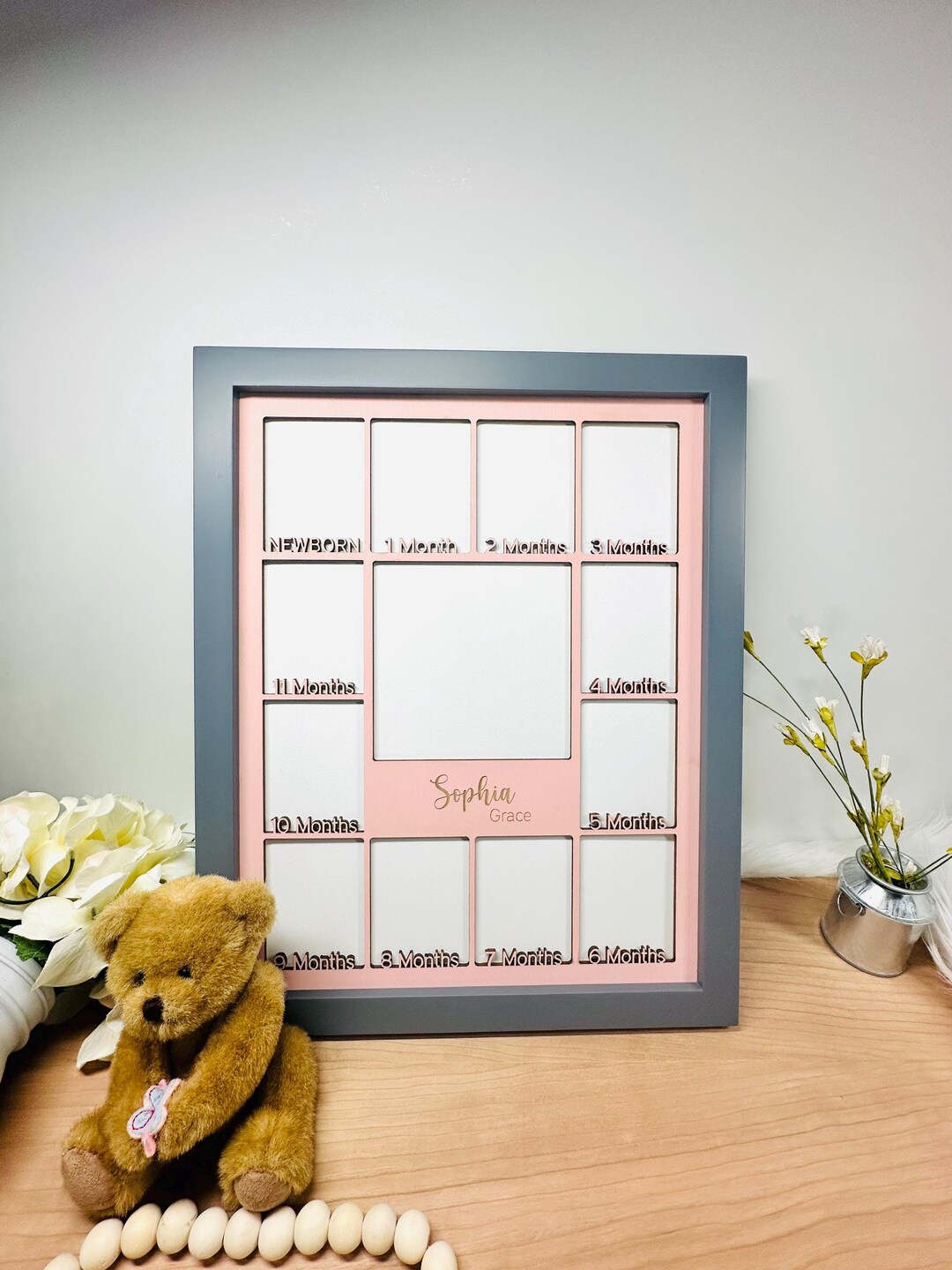 Personalized Baby's First Year Photo Frame, Laser Engraved Wood - Etsy