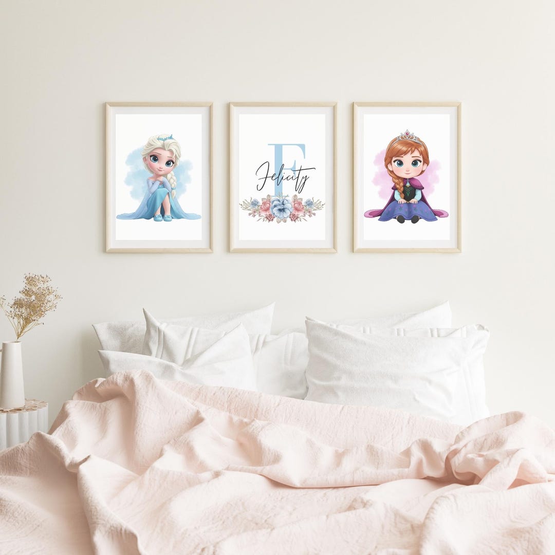 Personalized Frozen Art Prints: Elsa, Anna, Floral Initial (digital ...