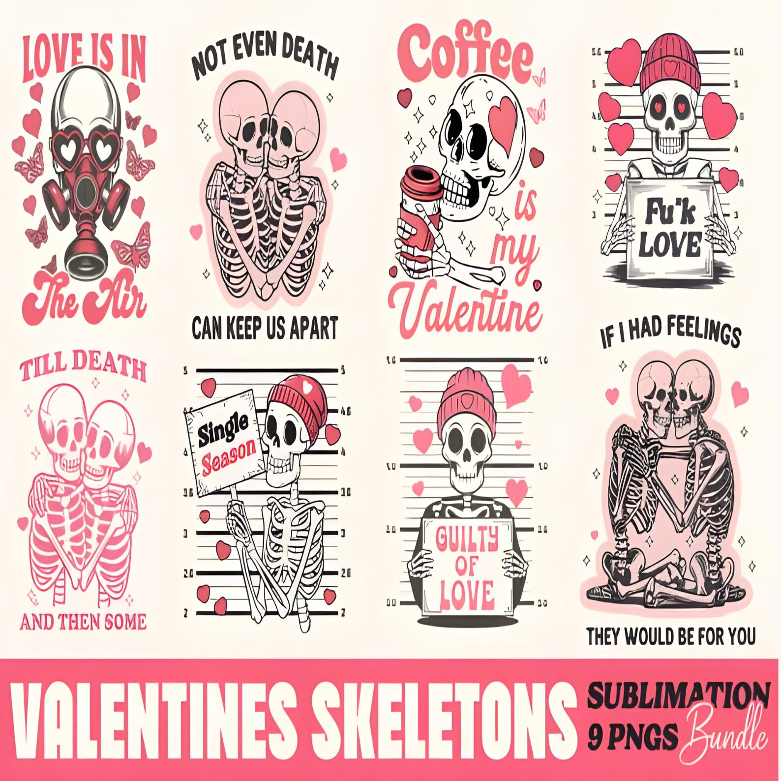 Retro Valentine Skelton Designs PNG Bundle – Valentine's Day ...