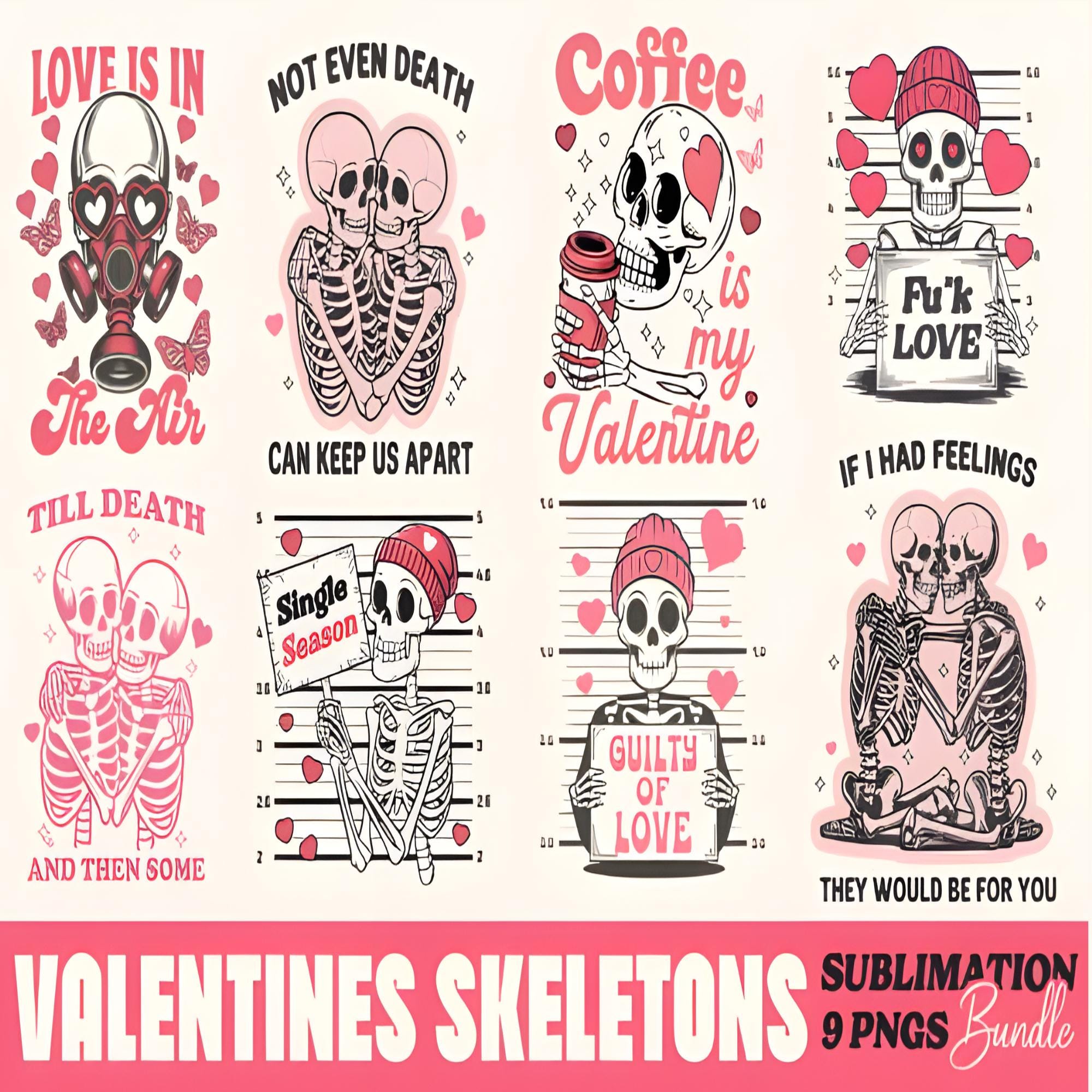 Retro Valentine Skelton Designs PNG Bundle – Valentine's Day ...