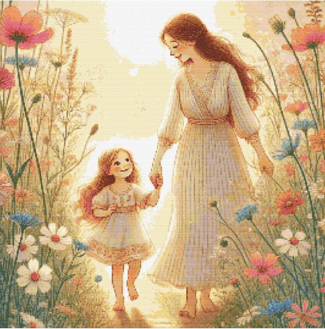 Cross Stitch Pattern Mother and Daughter PDF Full Coverage Embroidery ...