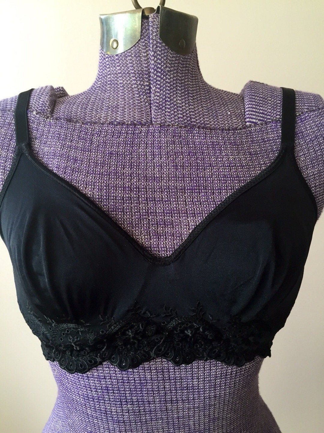 Vintage 1970s Olga Black Bra - Embroidered Brassiere With Eyelets - 38C ...