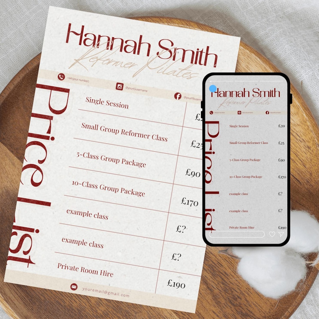 Reformer Pilates Price List Flyer, Flyer Template, Marketing and ...