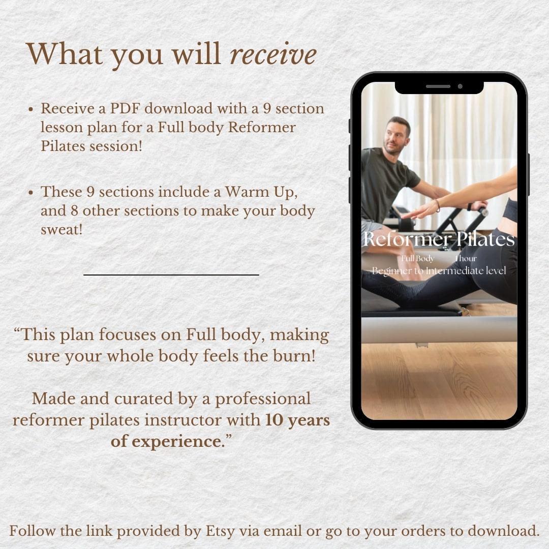 Reformer Pilates Full Body Lesson Plan, Beginner Level, Pdf Download ...