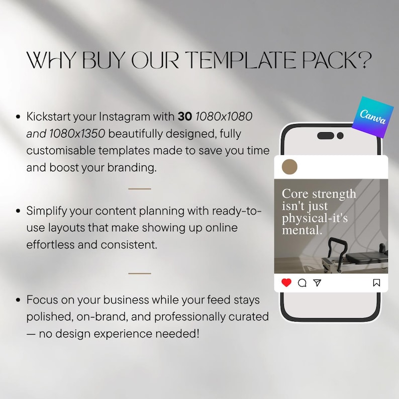 Reformer Pilates Instagram Post Templates: Social Media Branding (30 ...