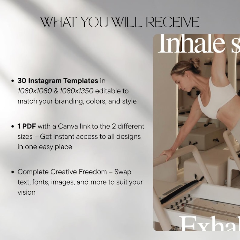 Reformer Pilates Instagram Post Templates: Social Media Branding (30 ...