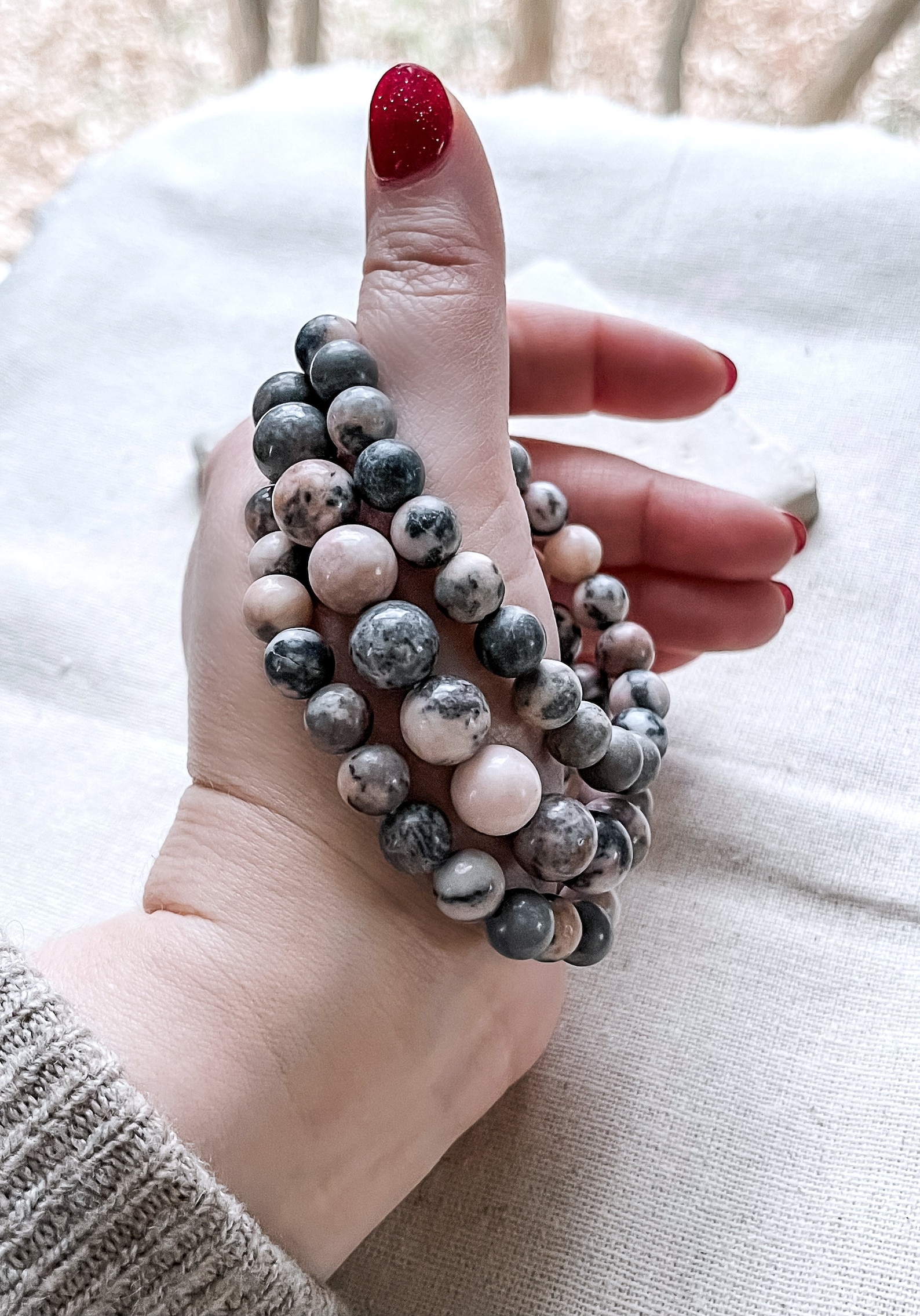 Pink Zebra Jasper Bracelet Stack – Genuine Stone Beaded Stretch ...
