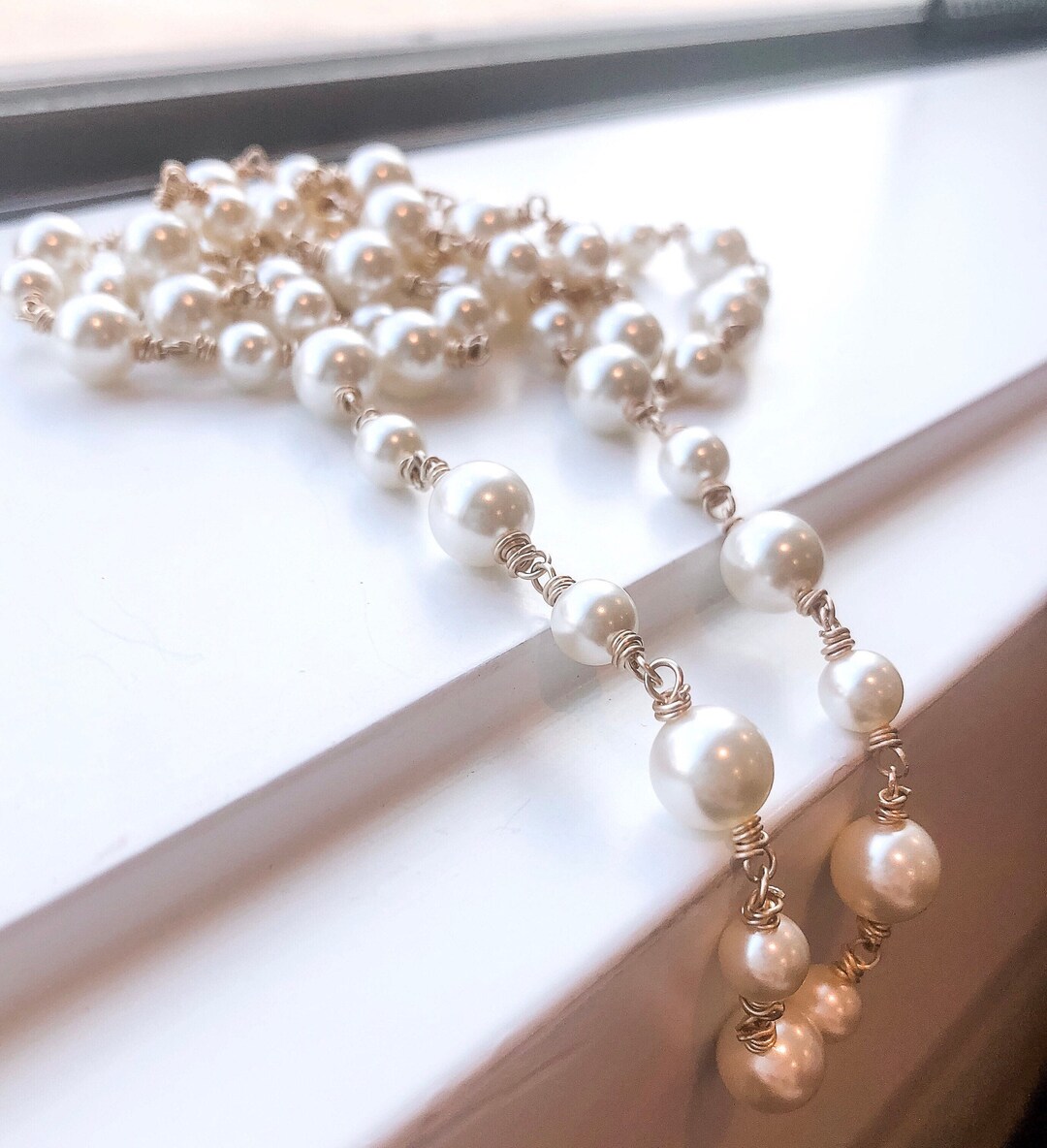 Ivory Pearl Full Wrapped Necklace, Long Draping Classic Pearl Necklace ...