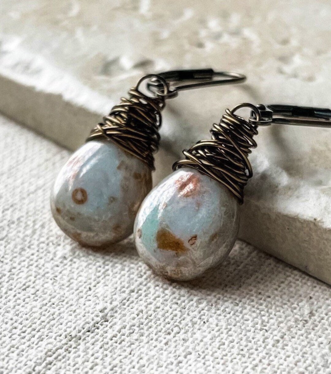 Sage Green Glass Drop Earrings, Earthen Green Teardrop Dangle Earrings, Handmade Gifts for Her ...