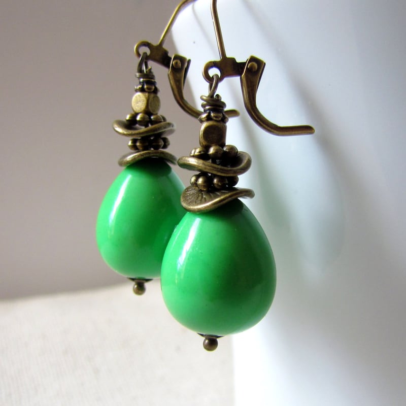 Green Earrings - Etsy