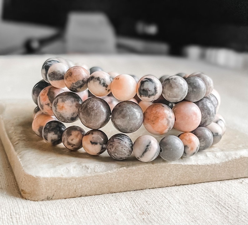 Pink Zebra Jasper Bracelet Stack for Women Genuine Stone - Etsy