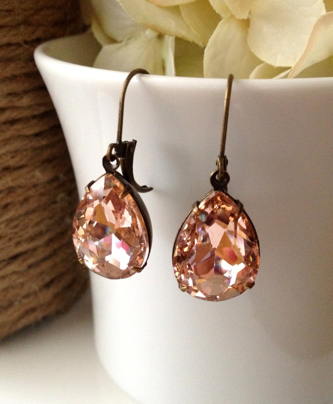Peach Glass Dangle Earrings, Charming Vintage Style Peach Jewel Drop ...