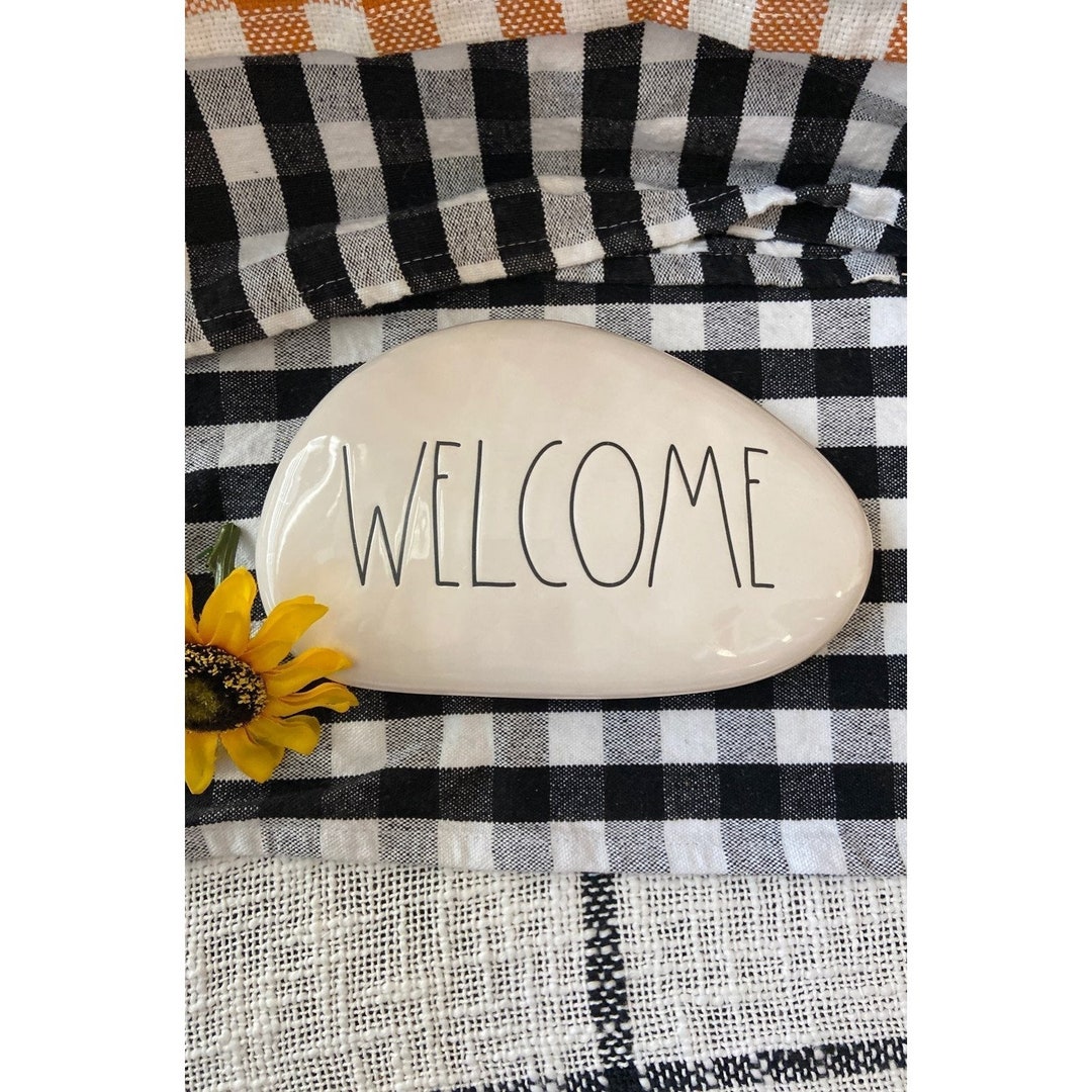 Welcome Rae Dunn Garden Rock Stone Porch Sitter - Etsy