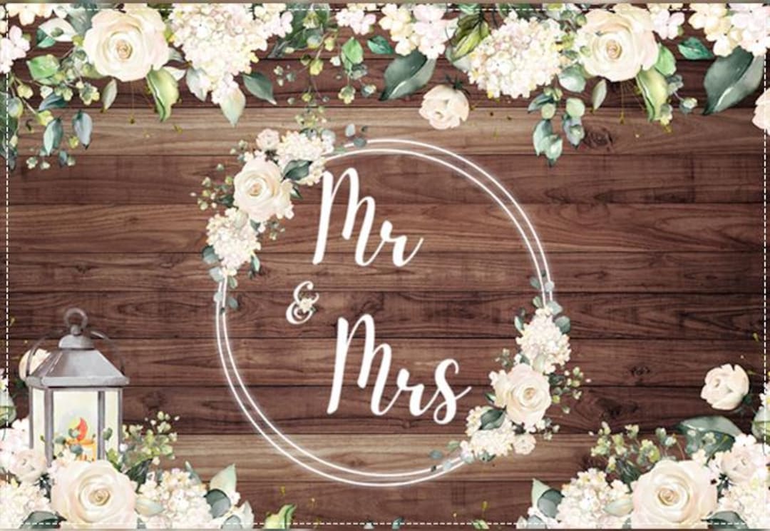 Mr & Mrs Photography Background 5x3ft Rustic Wood Wall White Flower ...