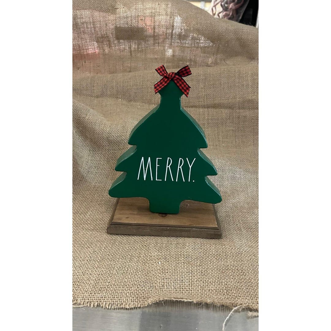 Rae Dunn Green Metal Christmas Tree Wood Stand - Etsy