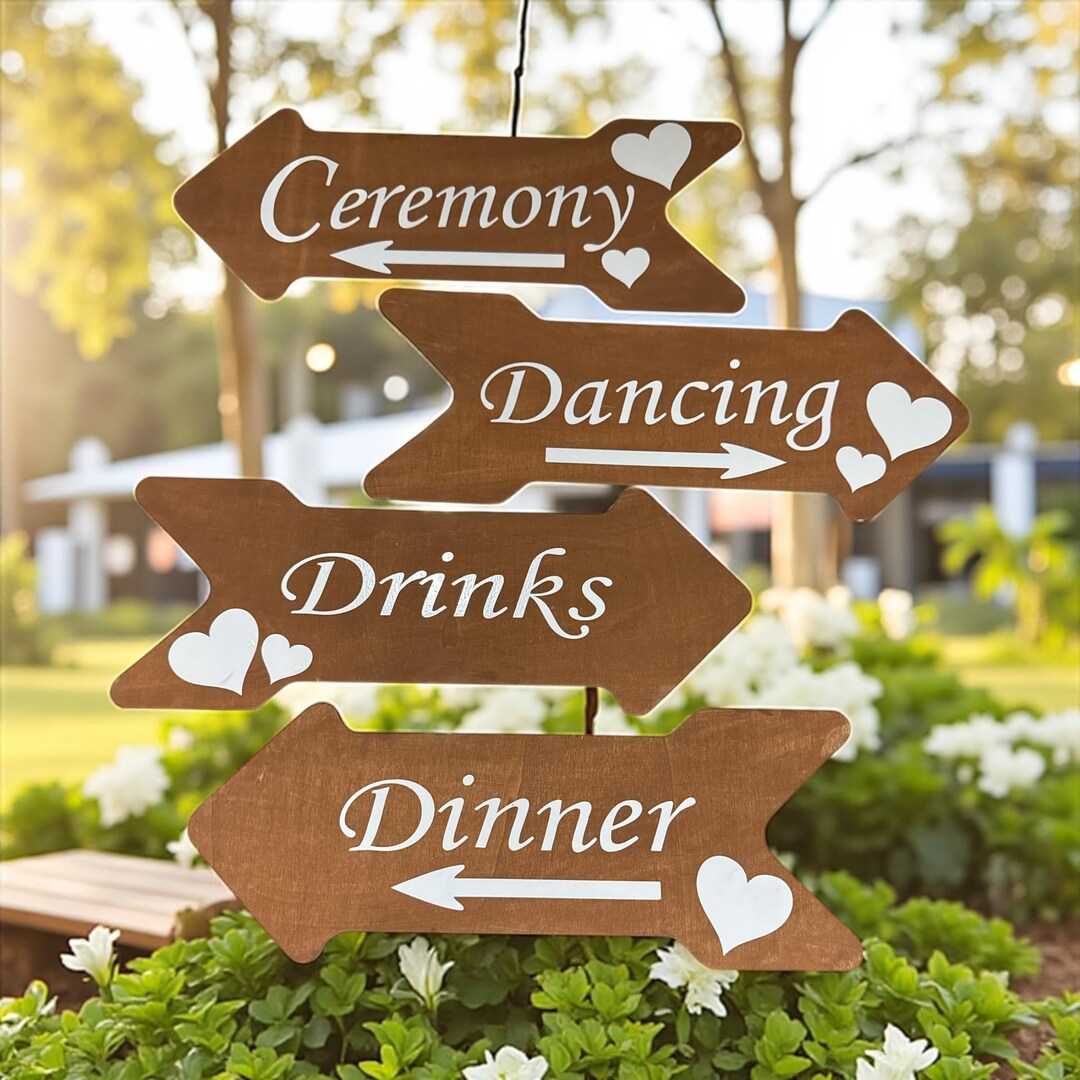 Handmade Wedding Arrow Signs – Thin Wood With Vinyl Lettering (set of 4 ...
