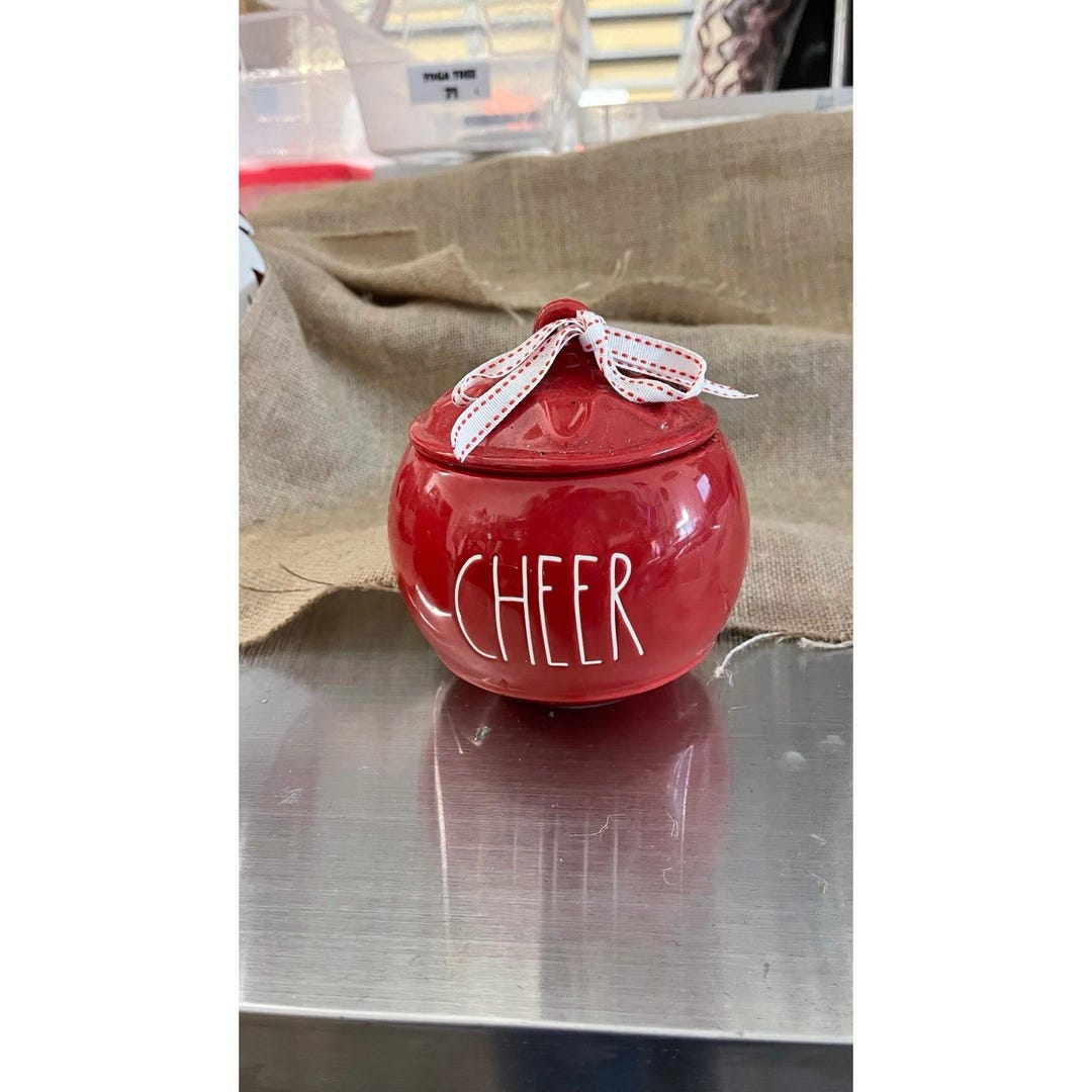 Rae Dunn Red Candy Dish Canister Cheer Trinket Christmas Bulb Ornament ...