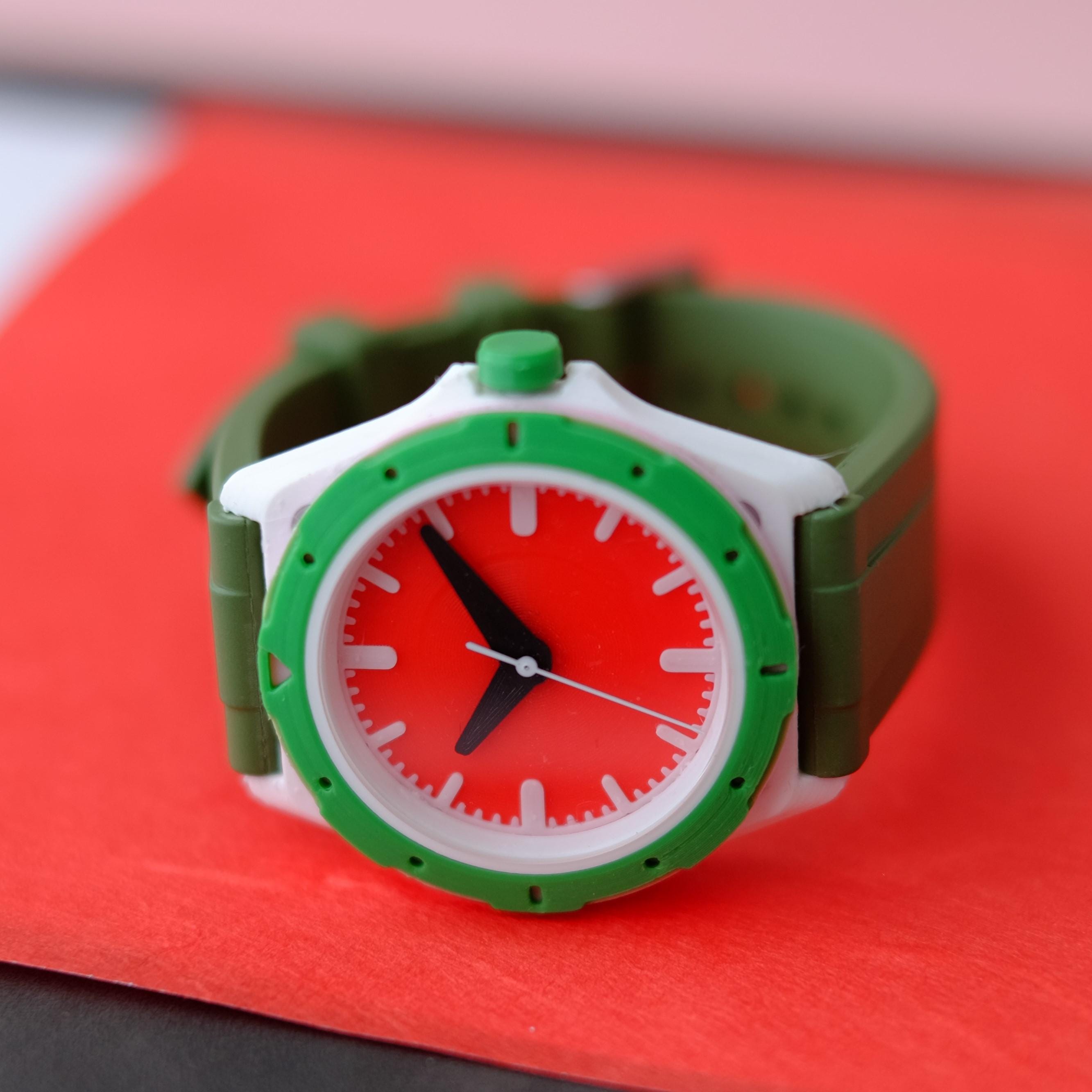 Summer Watermelon: 3D Printed Watch Unisex Dive Style Bezel Mechaquartz ...
