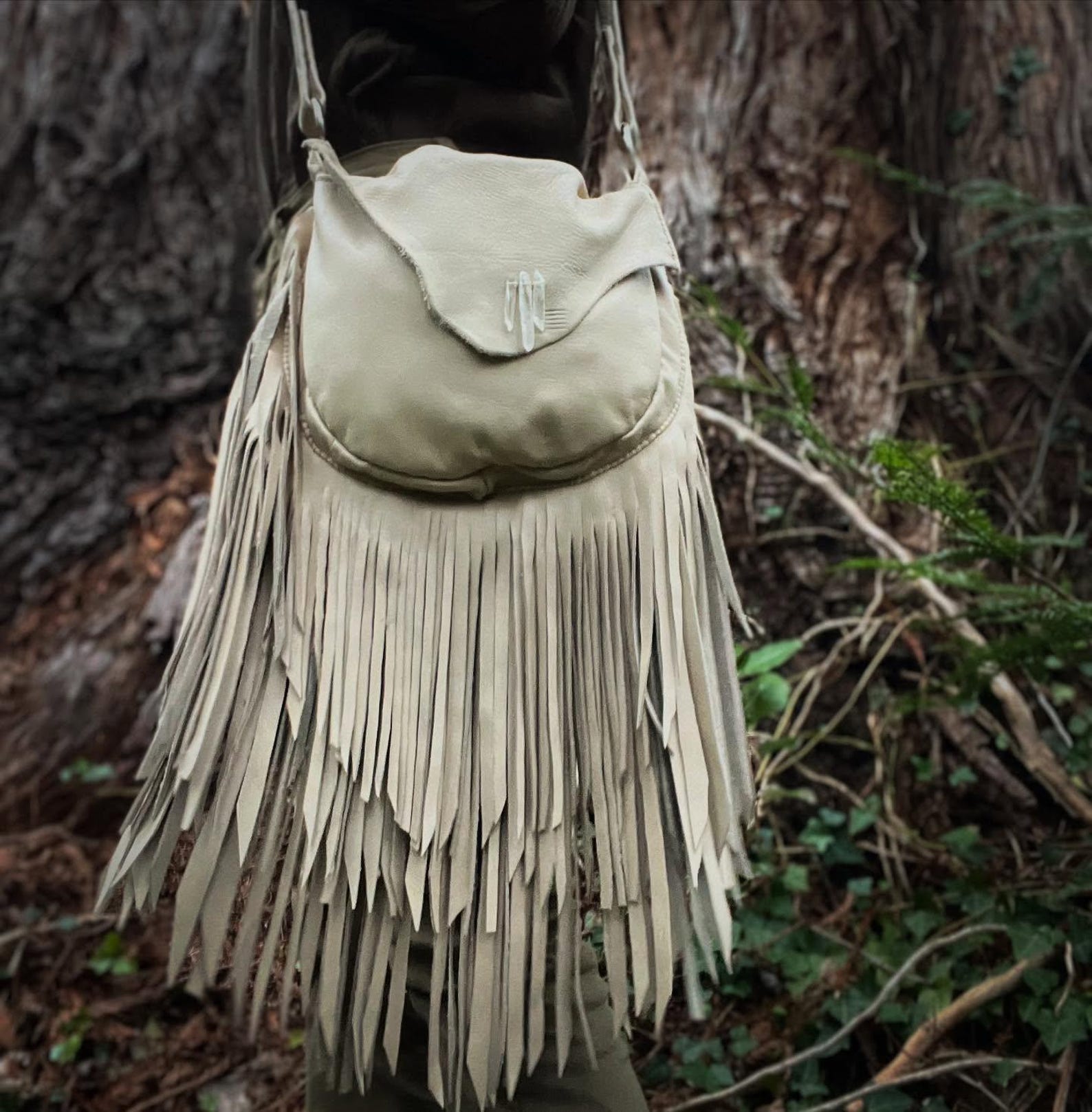 Crescent Moon Leather Fringe Bag With Crystal Accents - Etsy