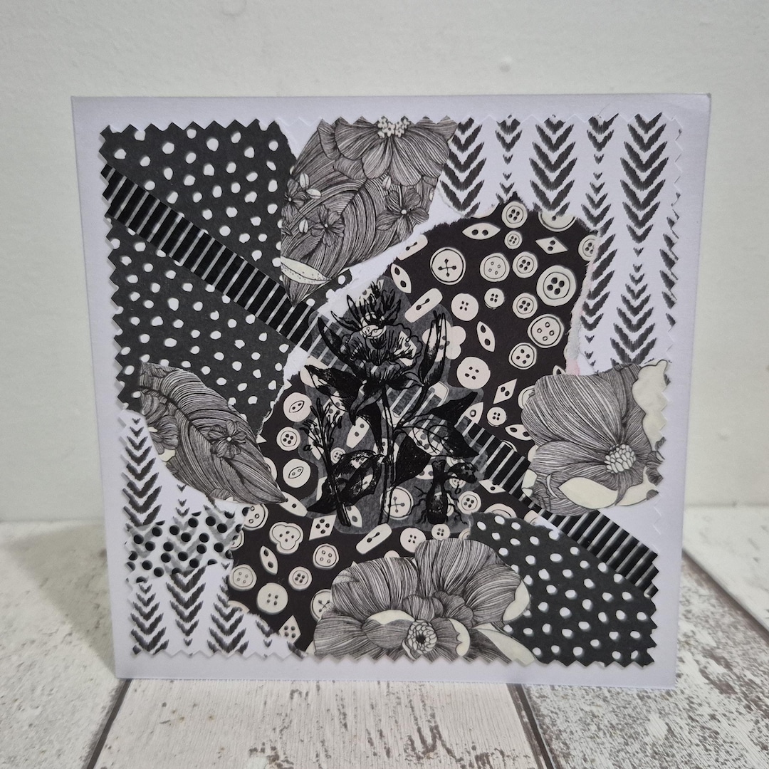 Modern Black & White Birthday Card - Artistic Pattern Collage - Etsy