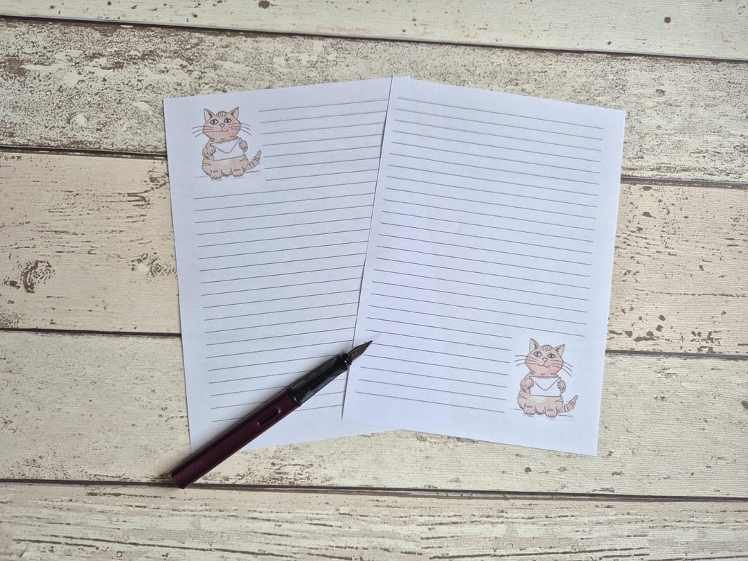Cat With Envelope Writing Paper Printable - A5 Lined Stationery Set ...