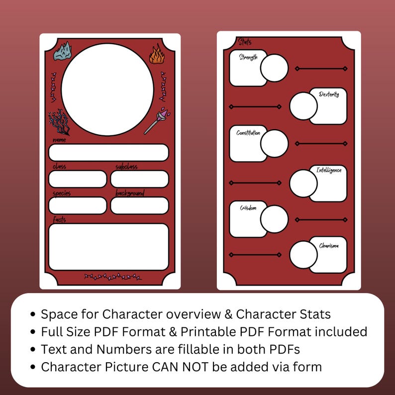 Dnd 5E Sorcerer Character Sheet 2024 – Fillable PDF, Mini Character ...