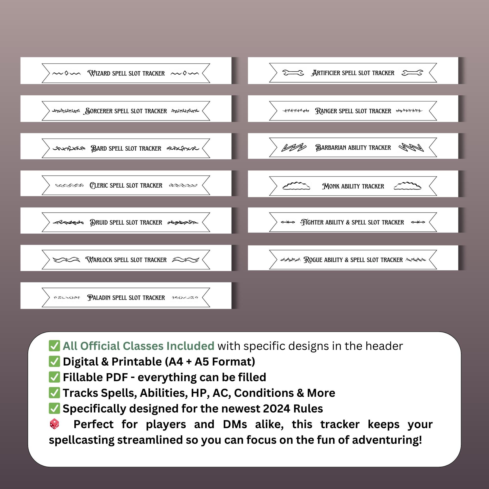 Dnd 5E 2024 Spell Slot & Ability Tracker: All Classes, 2024 Edition ...