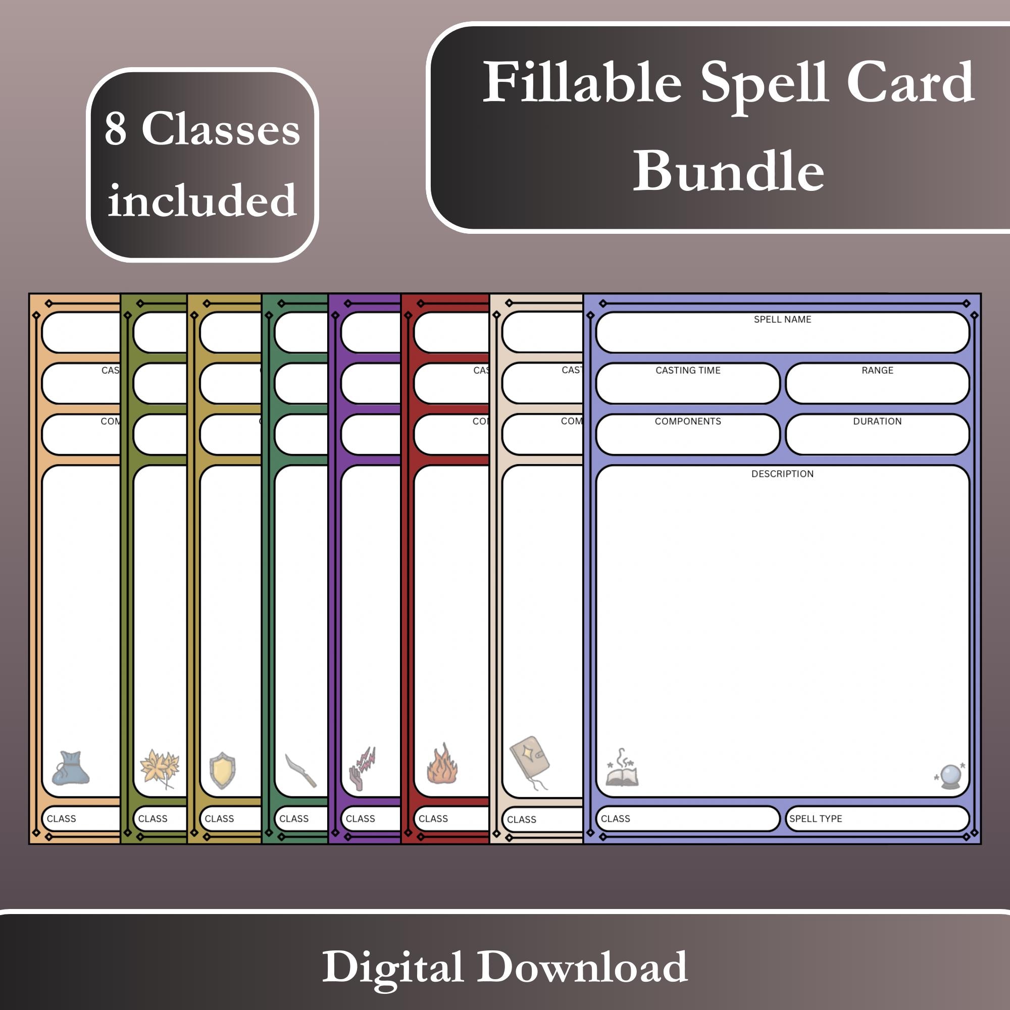 Dnd 5E 2024 Fillable Spell Cards Bundle | Illustrated | 2024 ...