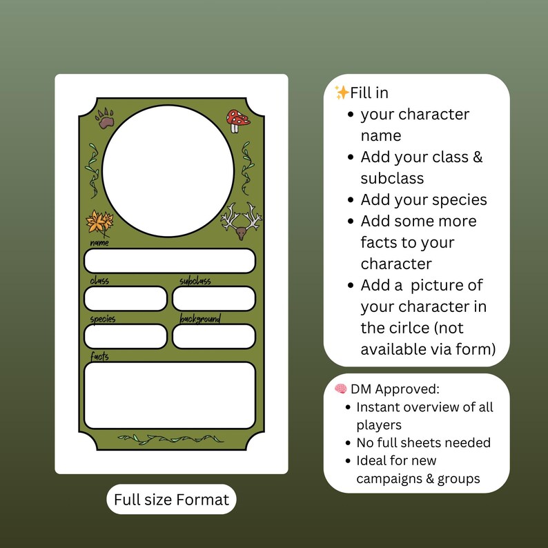 Dnd 5E Druid Character Sheet 2024 – Fillable PDF, Mini Character Sheet ...