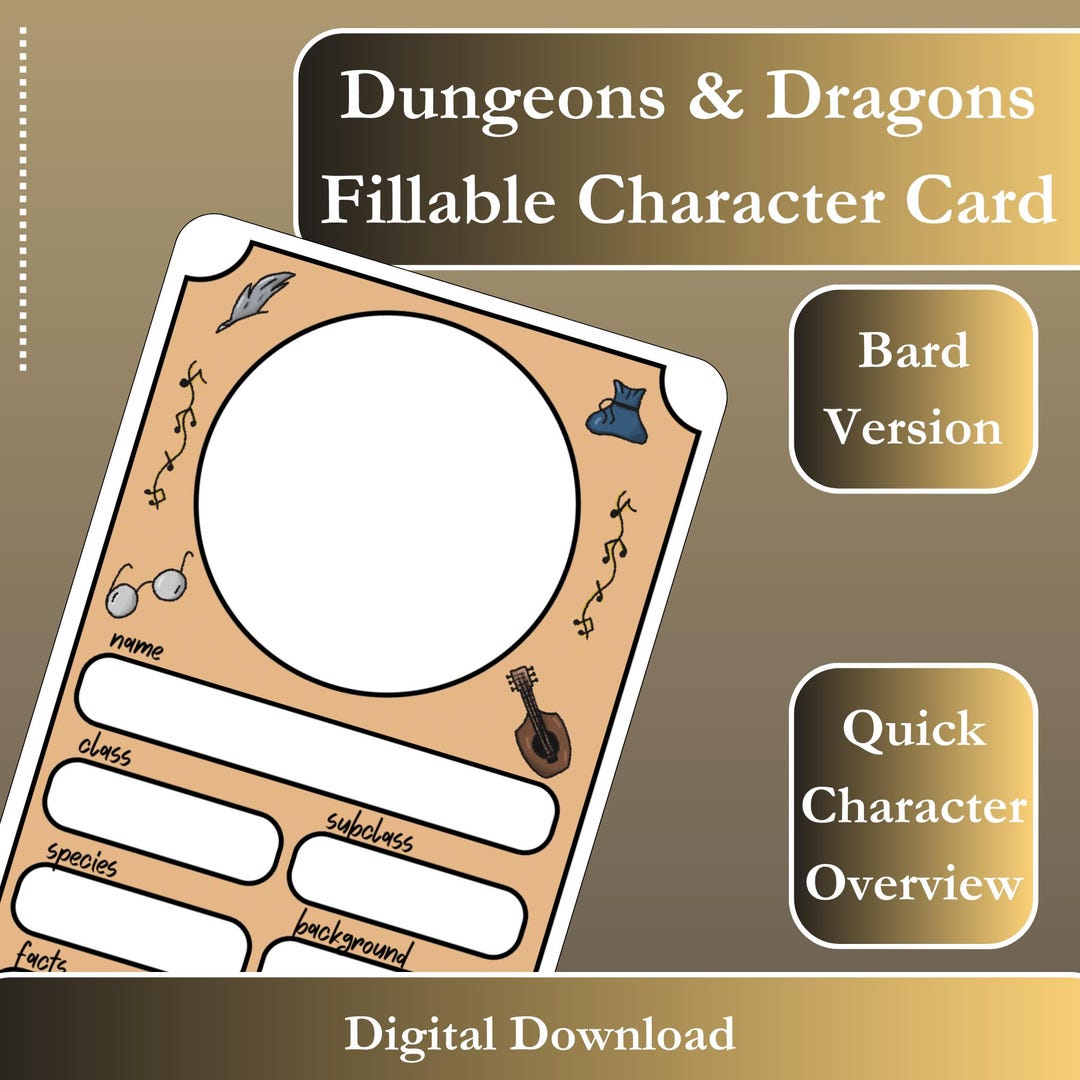 Dnd 5E Bard Character Sheet 2024 – Fillable PDF, Mini Character Sheet ...