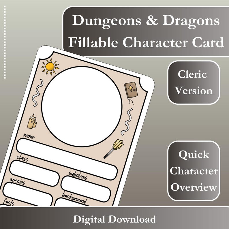 Dnd 5E Cleric Character Sheet 2024 – Fillable PDF, Mini Character Sheet ...