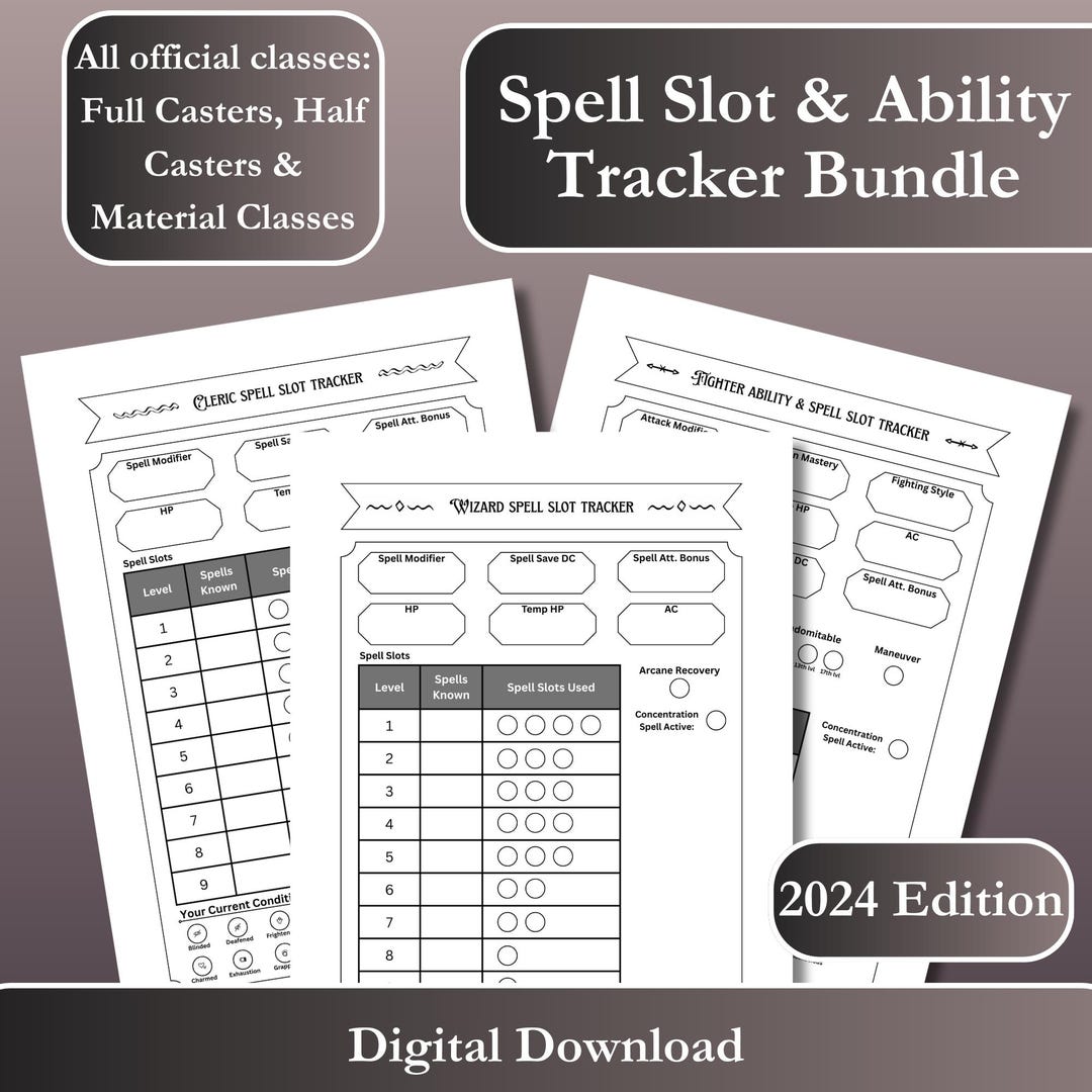 Dnd 5E 2024 Spell Slot & Ability Tracker: All Classes, 2024 Edition ...