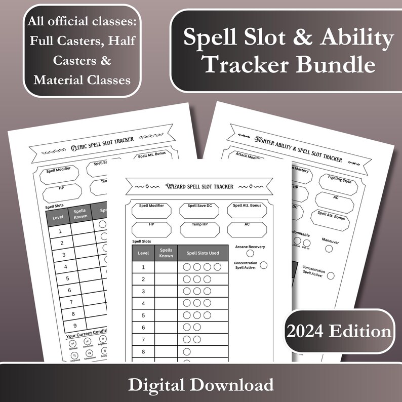 Dnd 5E 2024 Spell Slot & Ability Tracker: All Classes, 2024 Edition ...