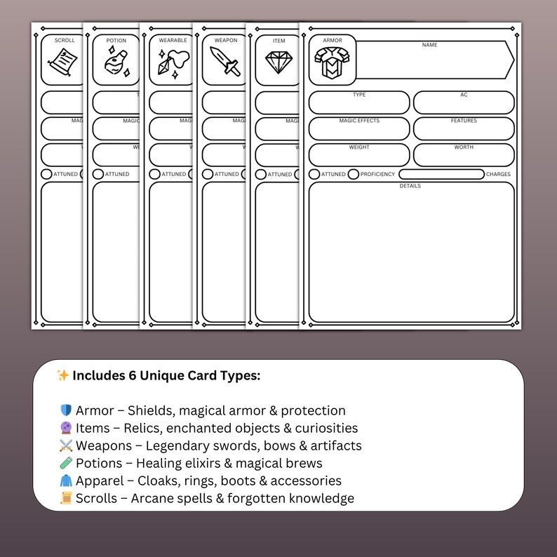 Dnd 5E 2024 Item Cards: Fillable PDF, Printable TTRPG Equipment & Loot ...