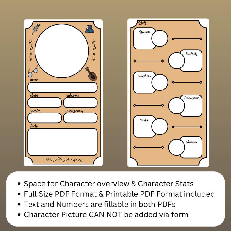 Dnd 5E 2024 Bard Character Sheet: Fillable Mini Card (PDF) - Etsy