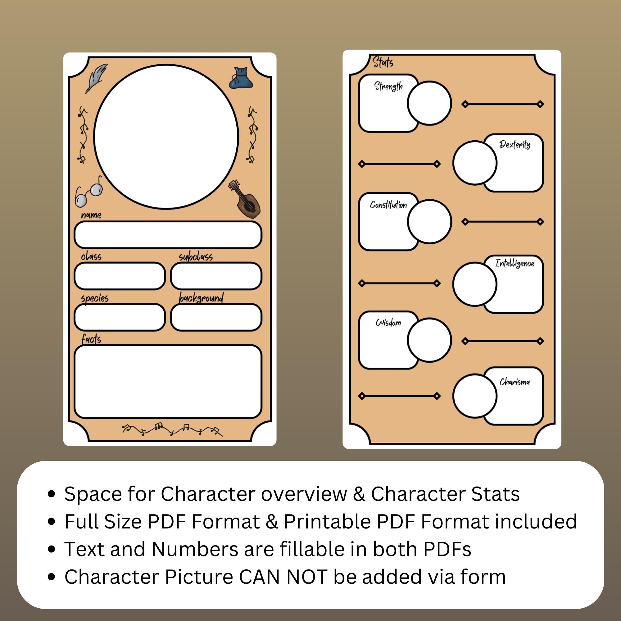 Dnd 5E Bard Character Sheet 2024 – Fillable PDF, Mini Character Sheet ...
