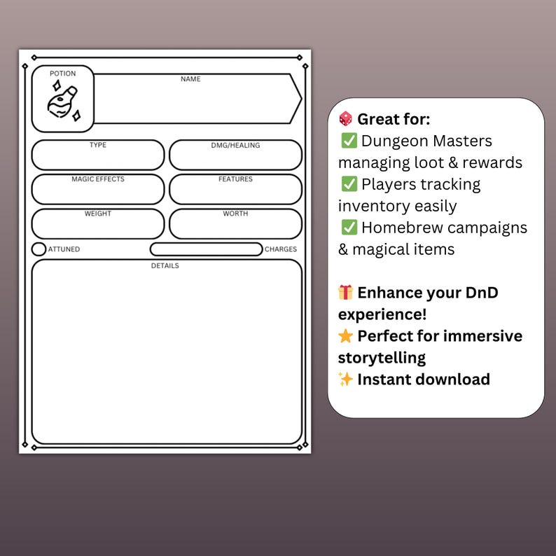 Dnd 5E 2024 Item Cards: Fillable PDF, Printable TTRPG Equipment & Loot ...