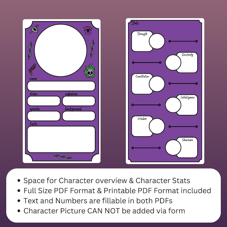 Dnd 5E Warlock Character Sheet 2024 – Fillable PDF, Mini Character Sheet, Printable Customizable ...