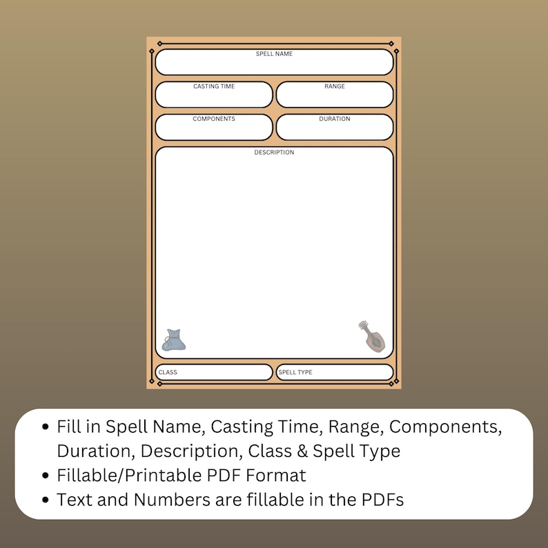 Dnd 5E 2024 Bard Spell Cards, Fillable PDF Form, Custom Spell Card ...