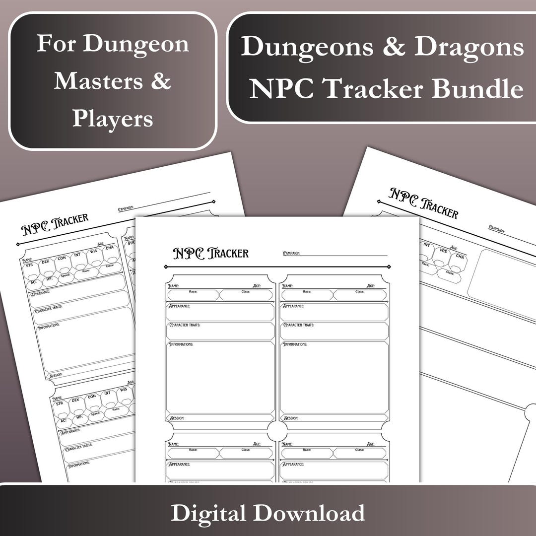 Dnd 5E 2024 NPC Tracker Bundle | NPC Log | Dungeon Master & Player ...