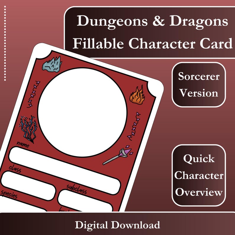 Dnd 5E Sorcerer Character Sheet 2024 – Fillable PDF, Mini Character ...