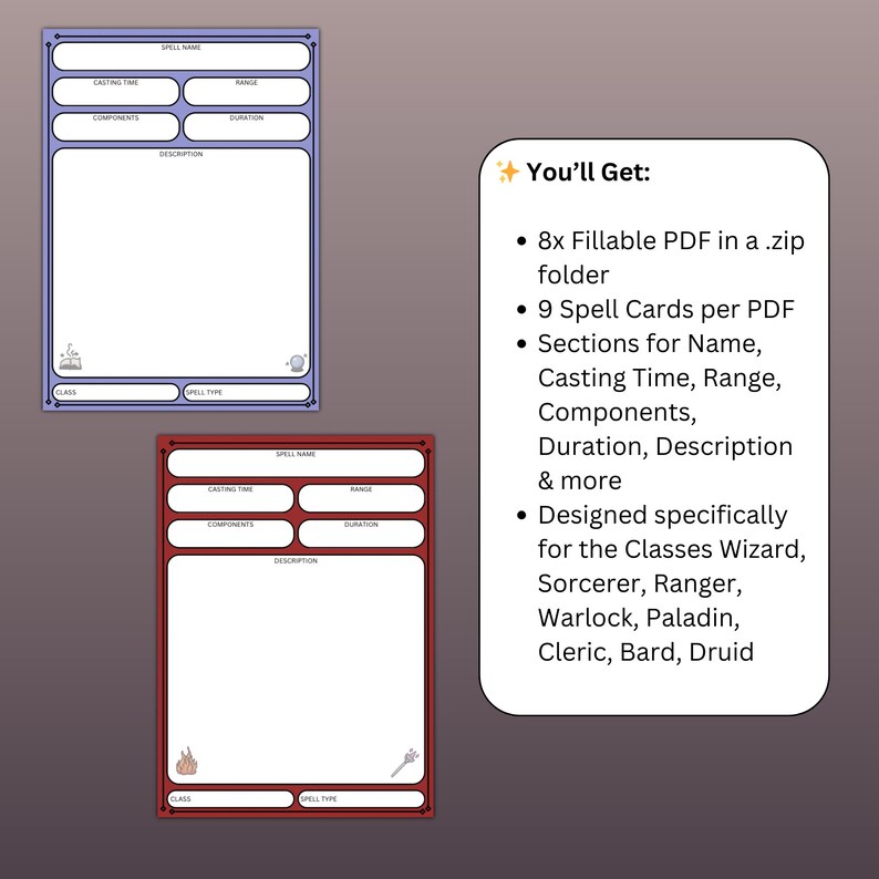 Dnd 5E 2024 Fillable Spell Cards – Illustrated PDF Bundle - Etsy Canada