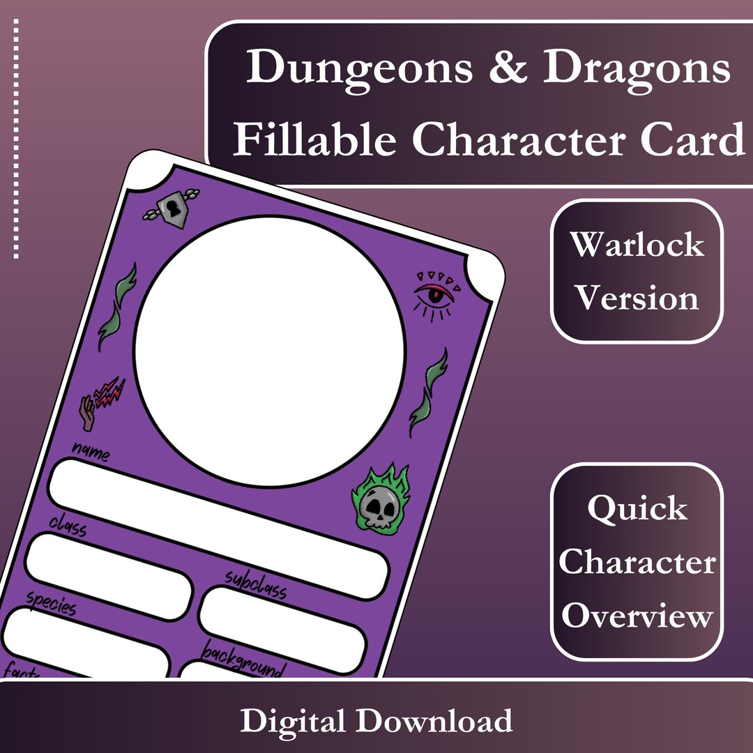 Dnd 5E Warlock Character Sheet 2024 – Fillable PDF, Mini Character ...