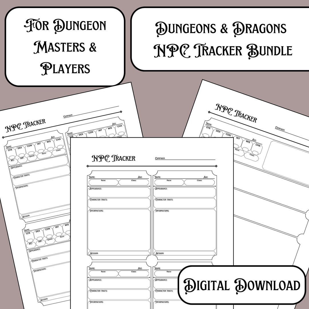 Dnd 5e 2024 NPC Tracker Bundle | NPC Log | Dungeon Master & Player ...