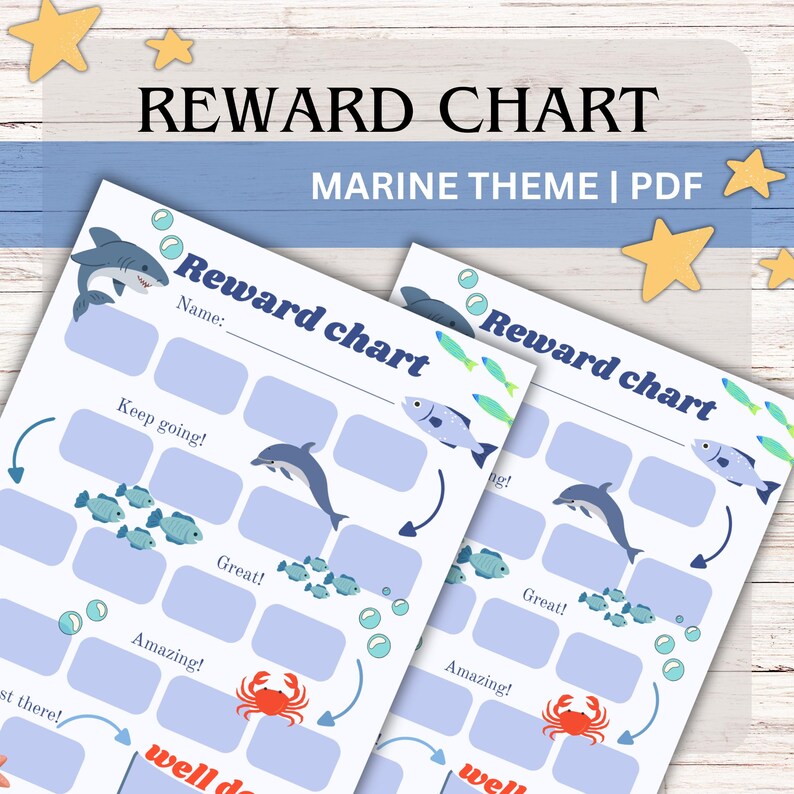 Printable Reward Chart for Kids - Marine Theme | Chore Chart | Behavior ...
