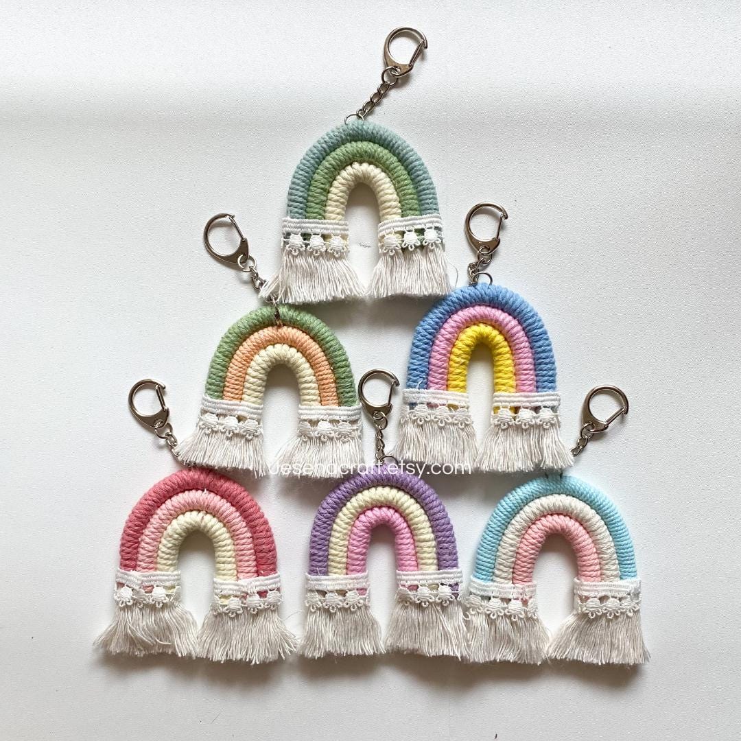 Macrame Rainbow Keychain: Handmade Boho Bag Charm - Etsy