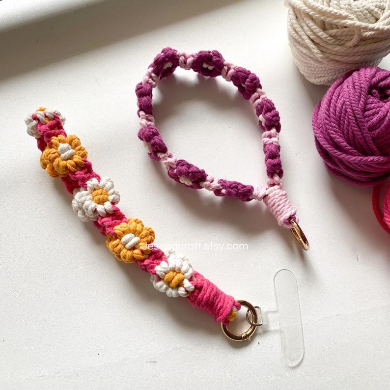Custom Macrame Flower Phone Strap Wristlet | Handmade Boho Phone Charm ...