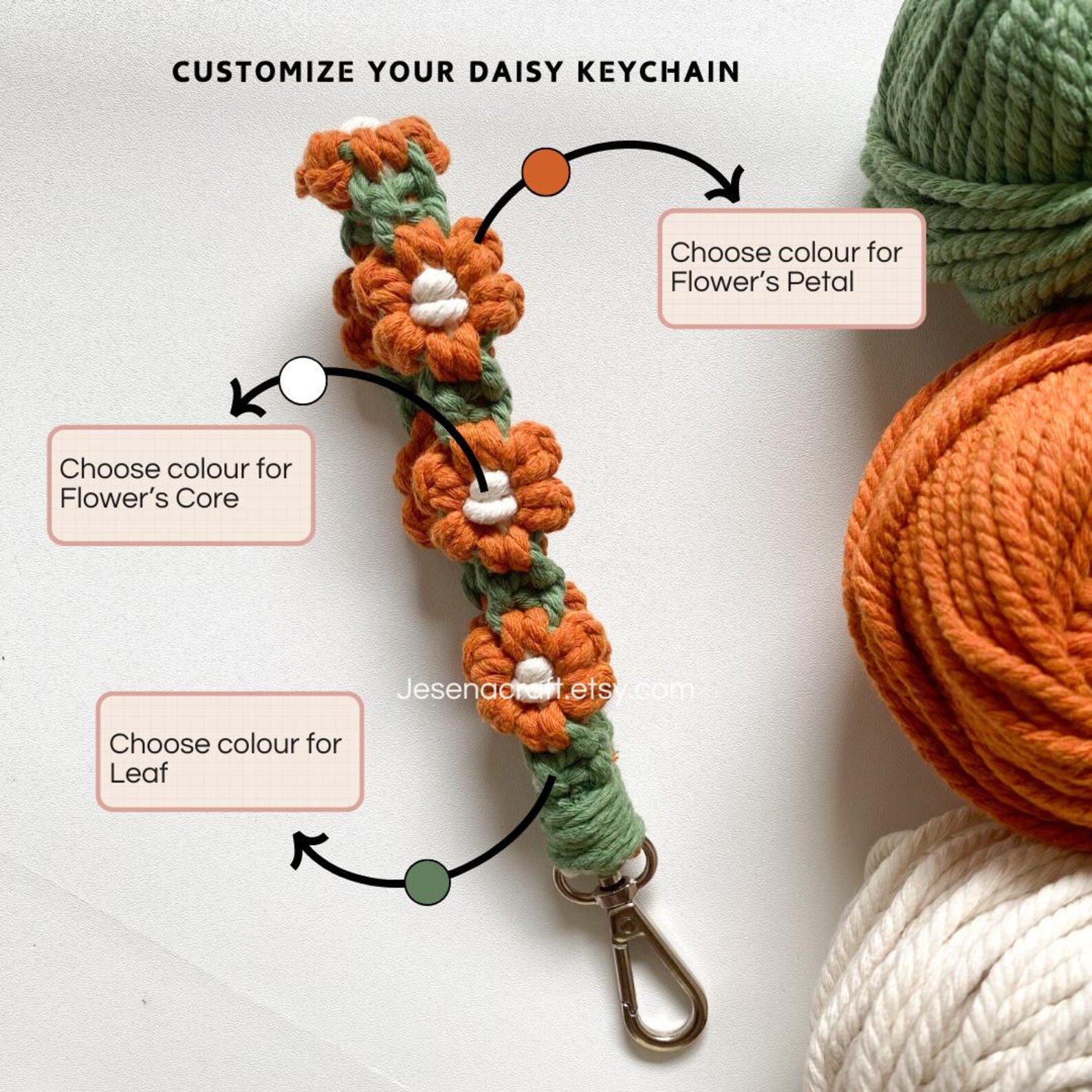 Custom Macrame Daisy Keychain, Wristlet Keychain, Handmade Keychain ...